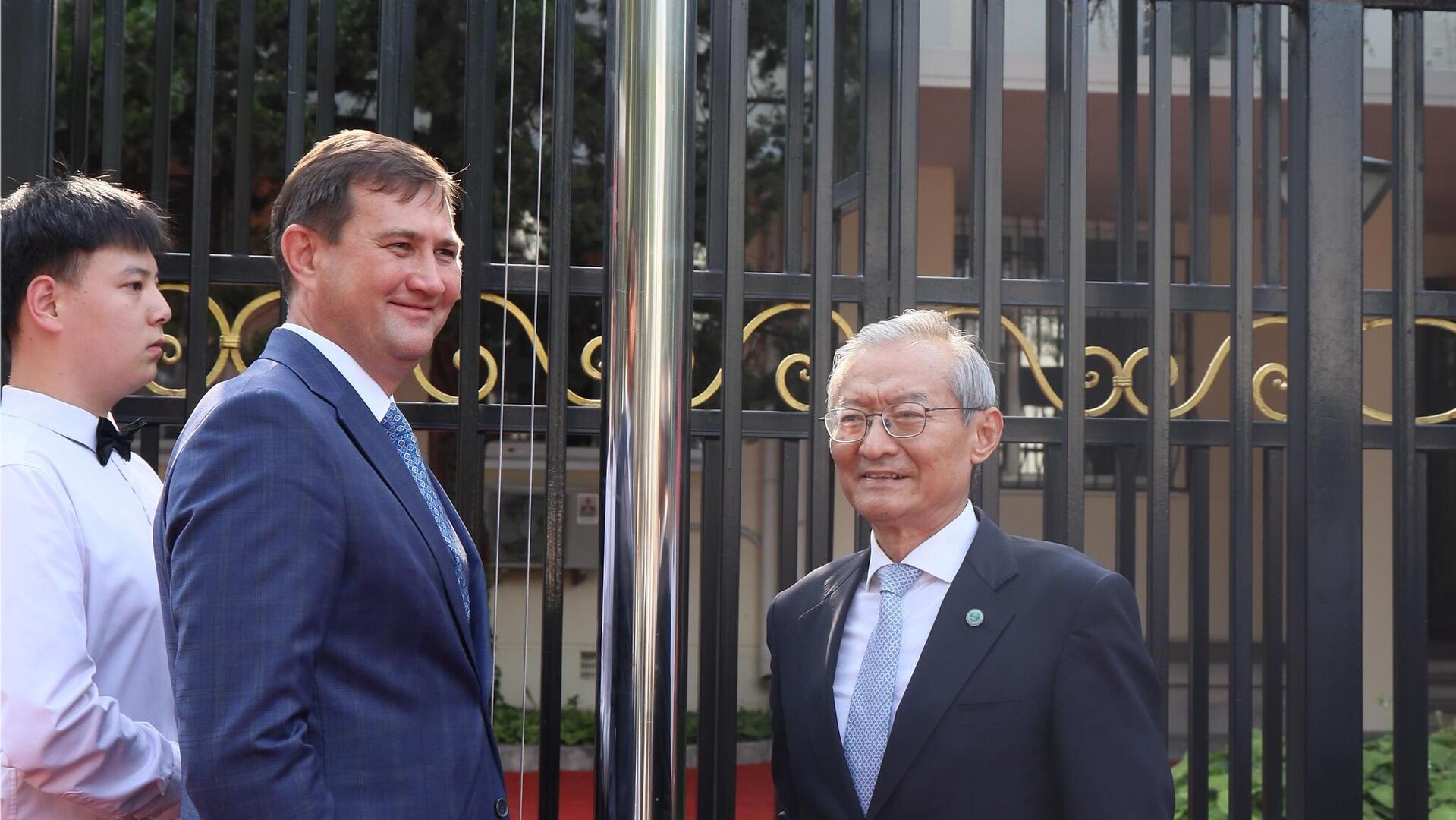 State flag of the Republic of Belarus hoisted in front of the SCO ...